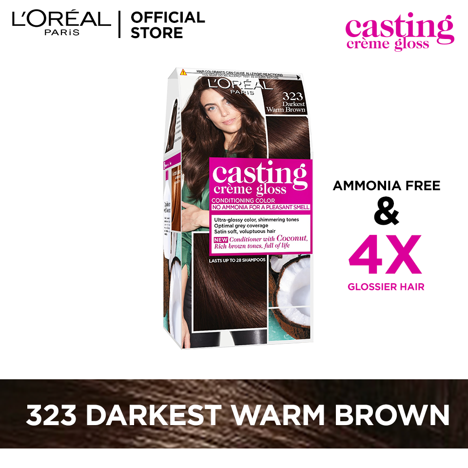 Loreal Paris Casting Creme Gloss 323 Darkest Warm Brown Hair Color ...